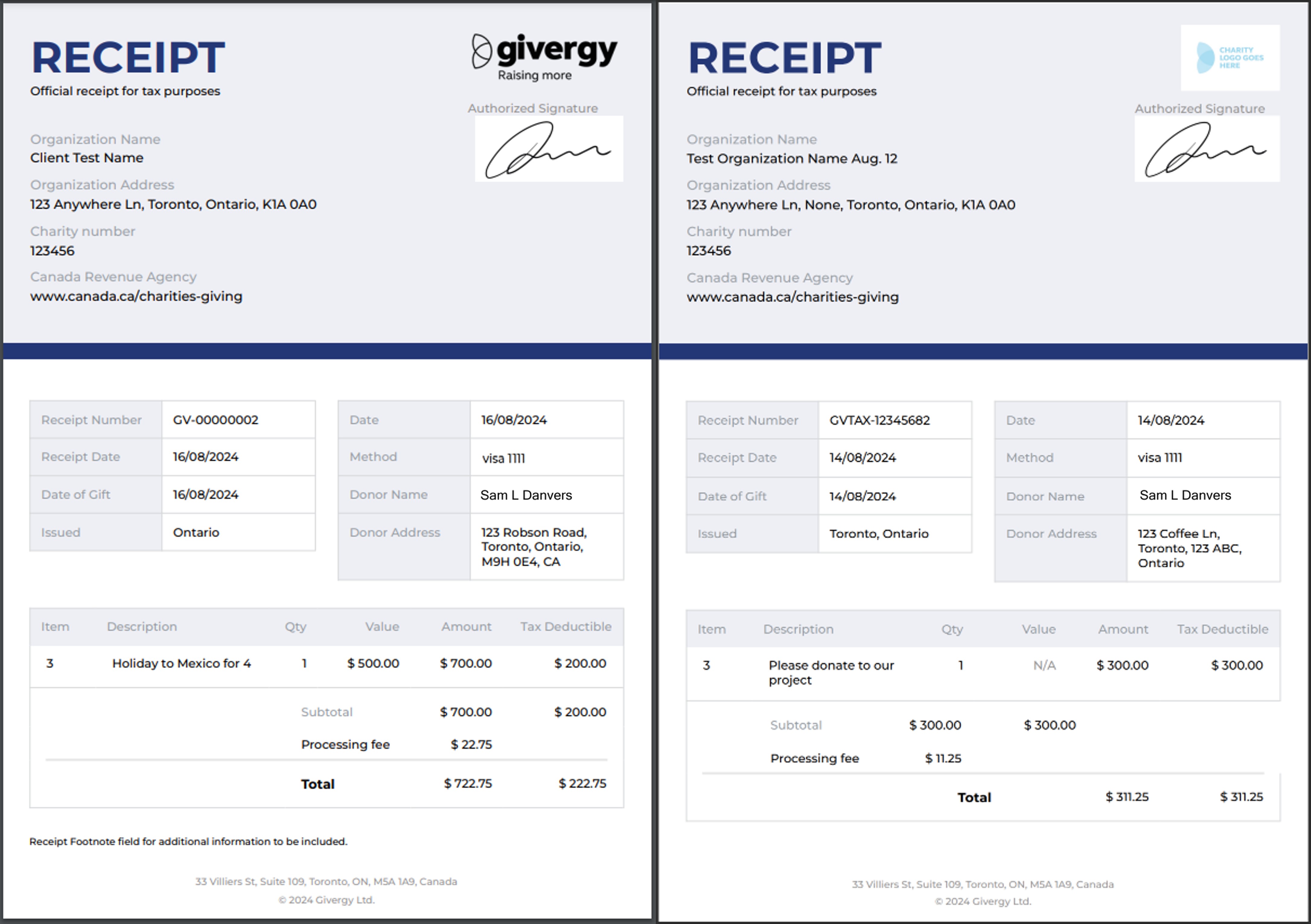 Canadian Tax Receipts